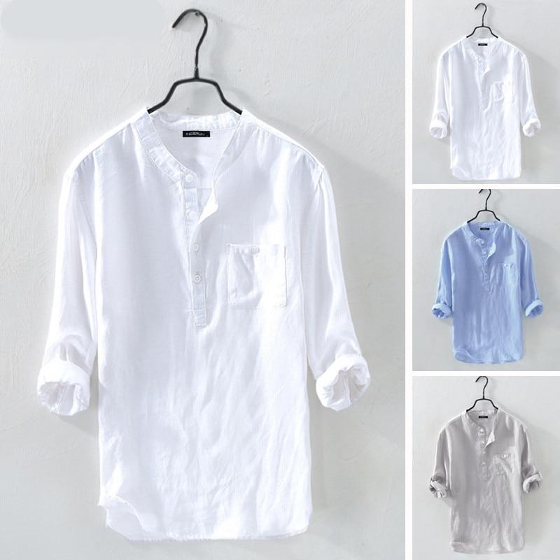 Men Shirt Cotton 3/4 Sleeve
